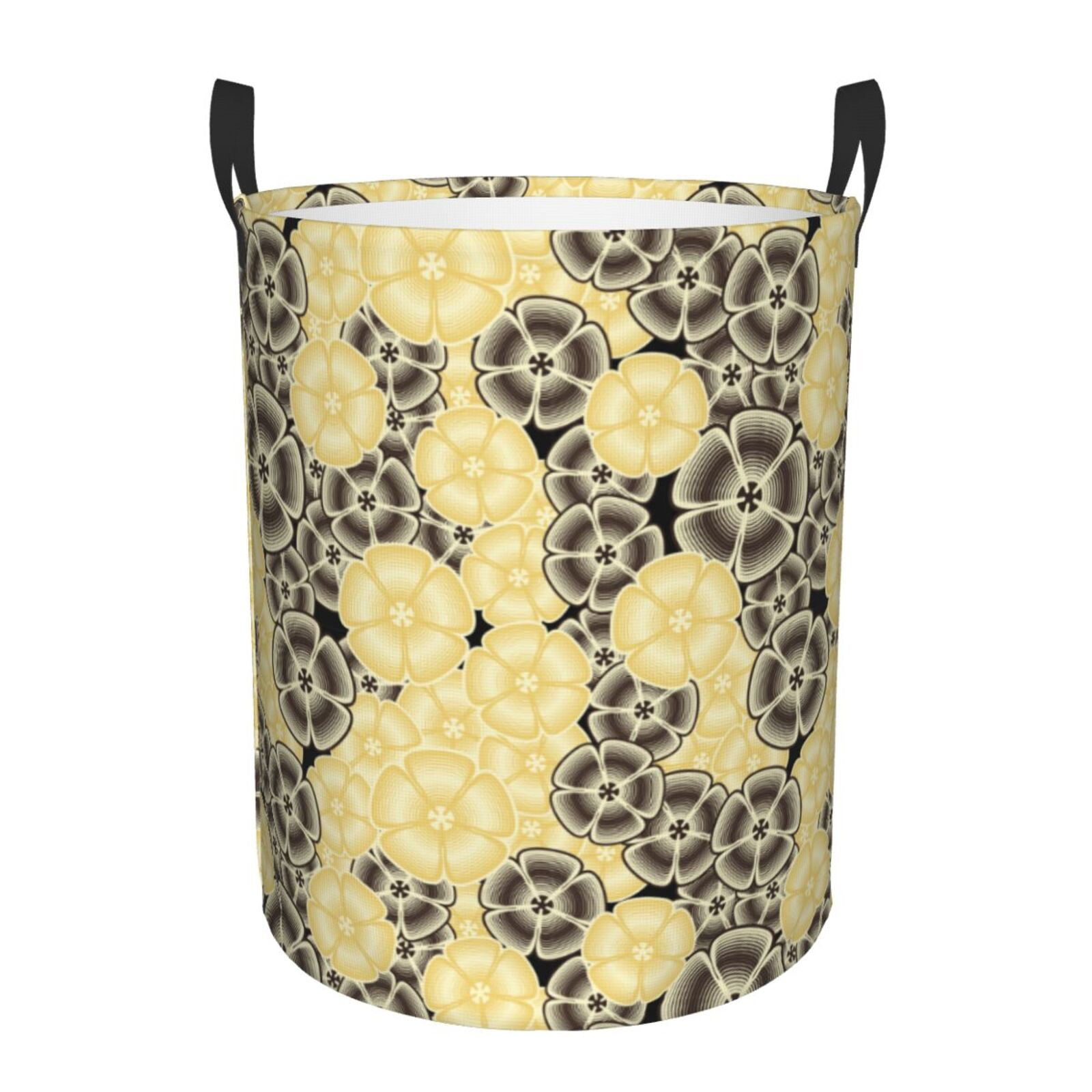 gold fivepetal flowers Laundry Basket with Handles - Freestanding ...