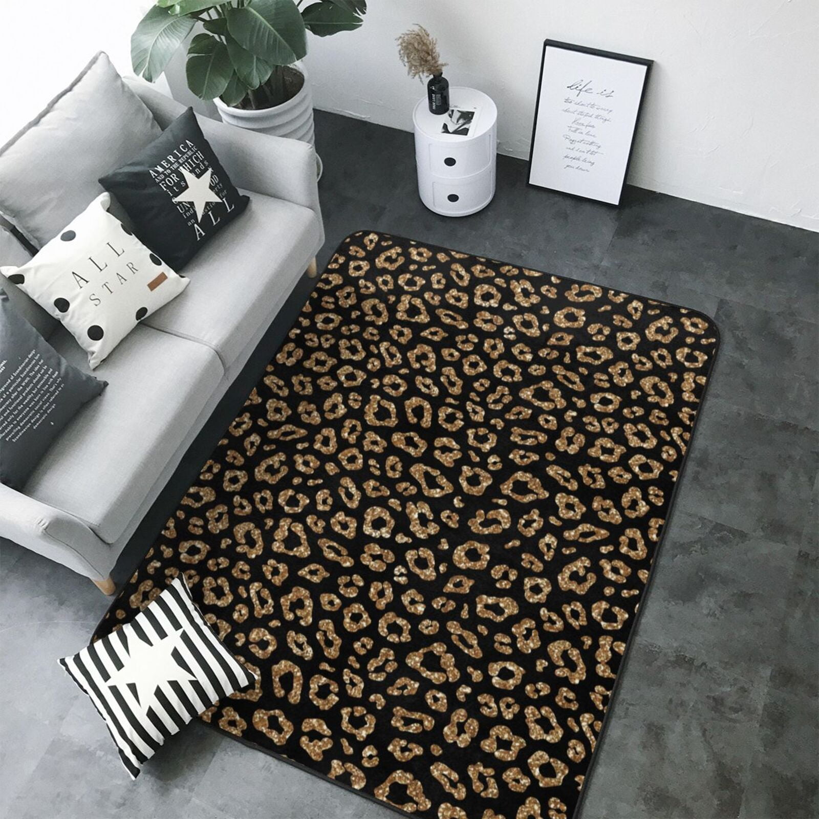 gold glitter leopard print Area Rugs for Living Room Bedroom, 5x7 Soft ...