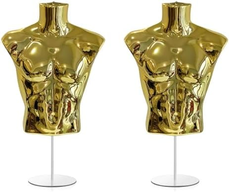 gold male mannequin hollow back body torso set-metal stand with metal ...