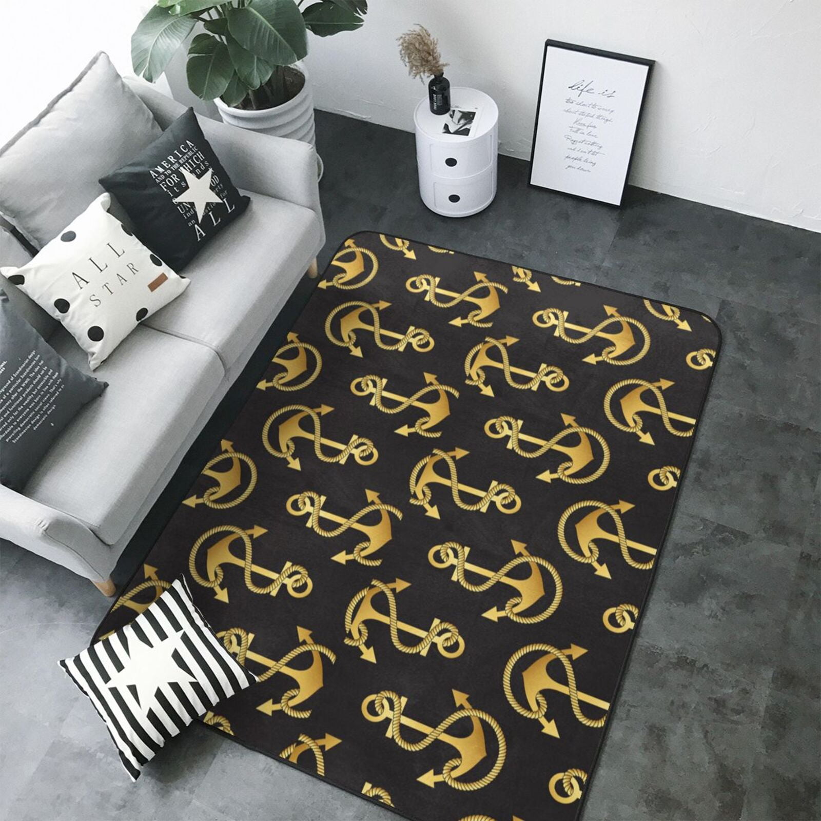 golden anchor rope black cool Area Rugs for Living Room Bedroom, 5x7 ...
