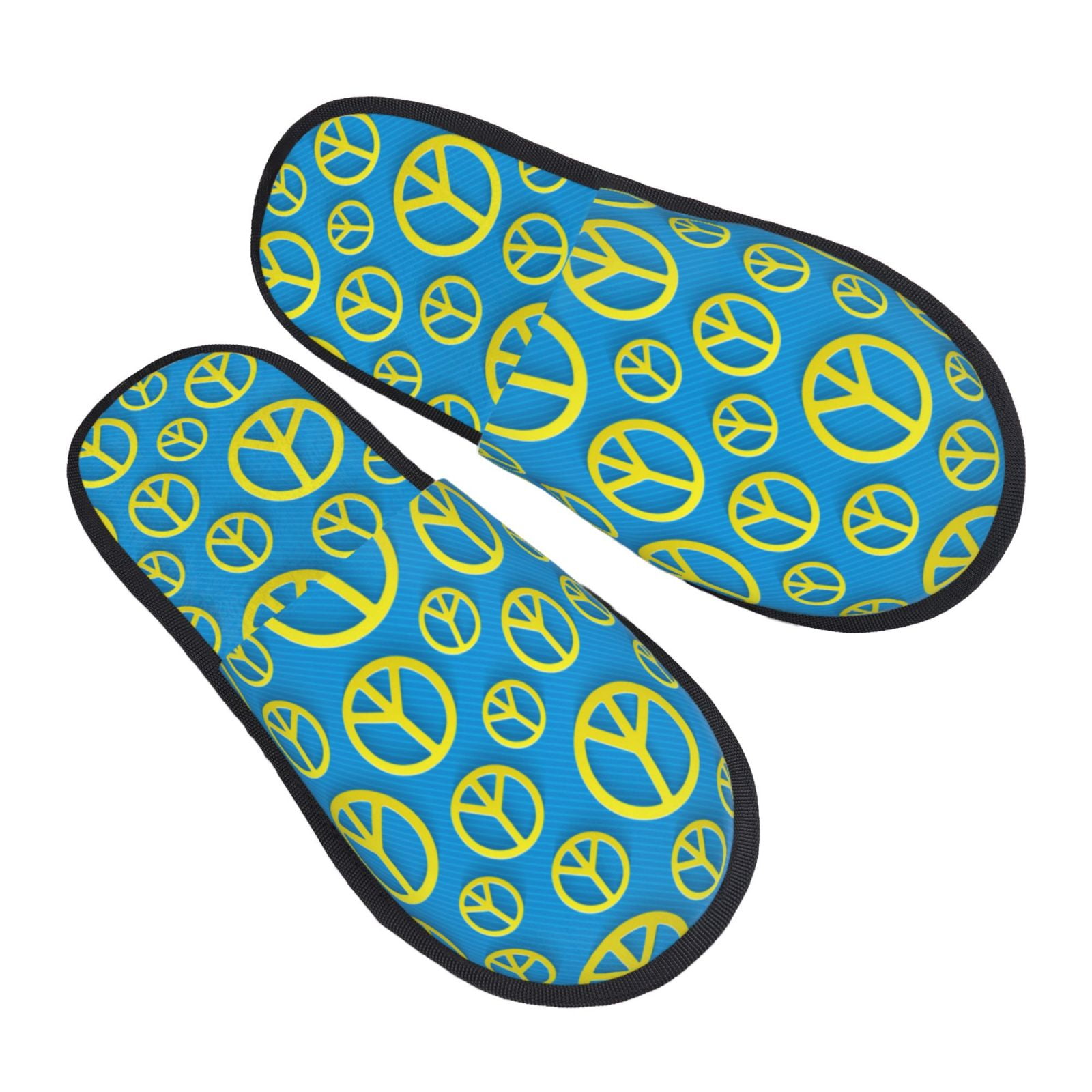 golden peace sign Flag blue House Slippers for Women Indoor, Fuzzy Warm ...