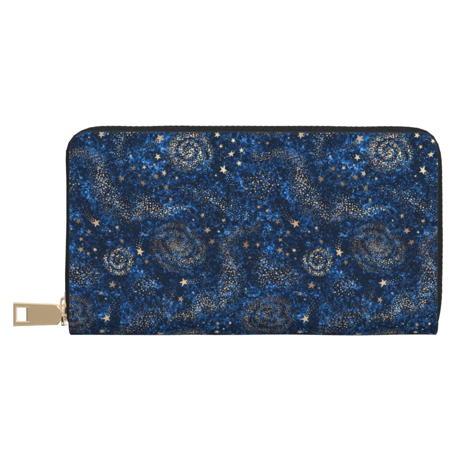 golden star blue starry sky Wallet Women, Leather Bifold Multi Card ...