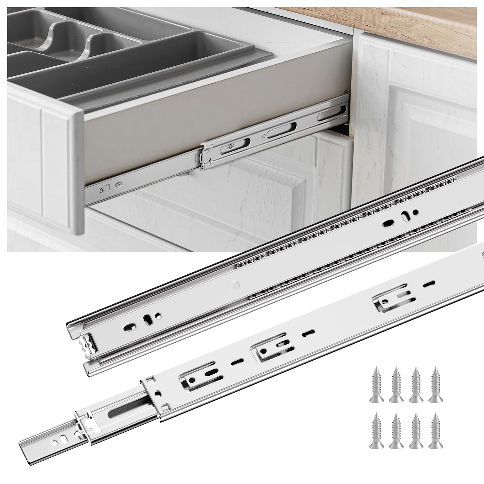 goldenwarm 10 Pair Metal Silver Drawer Slides 20 Inch, Side Mount Ball ...