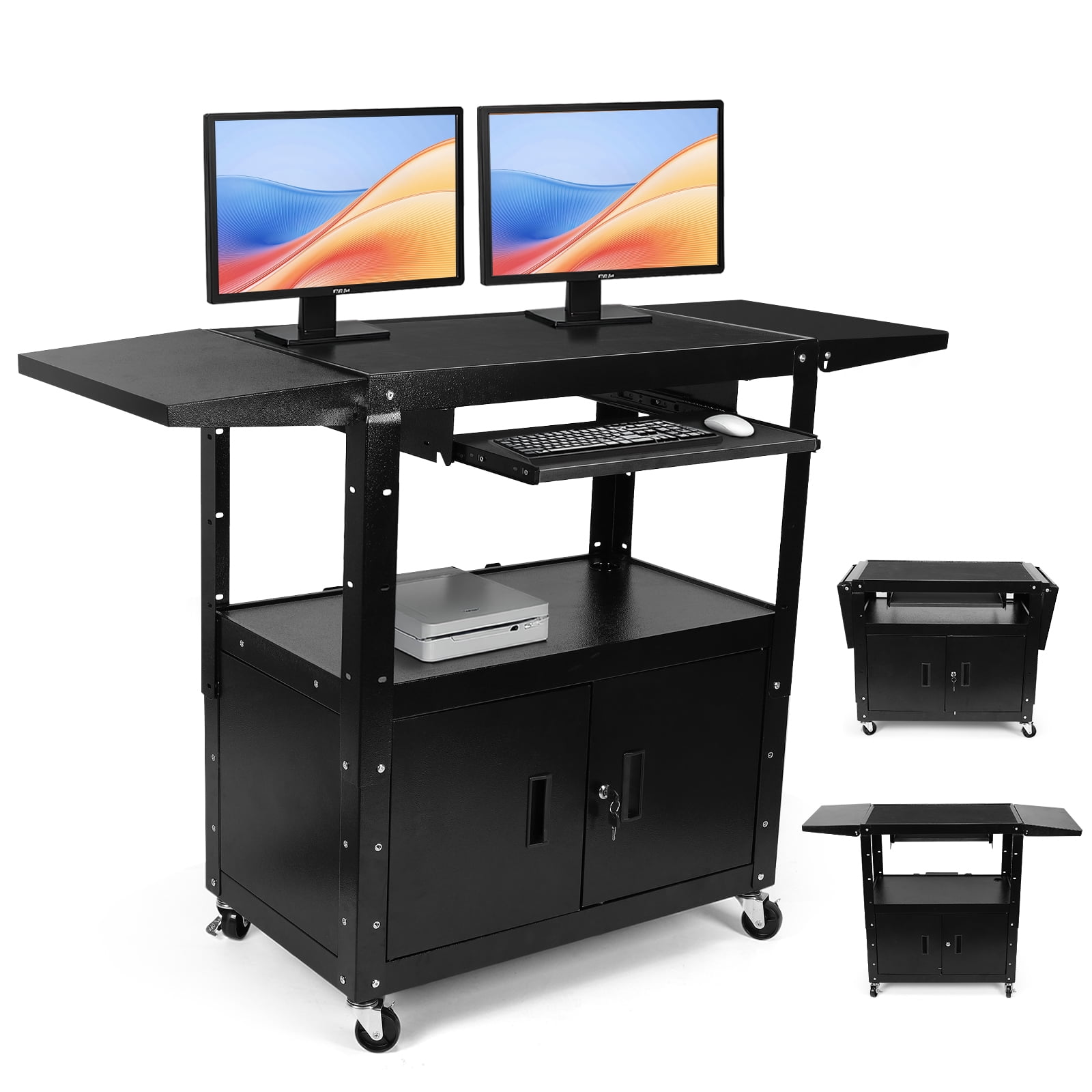golytefs 2Pcs Steel Large Av Cart Height Adjustable Rolling Media Cart ...