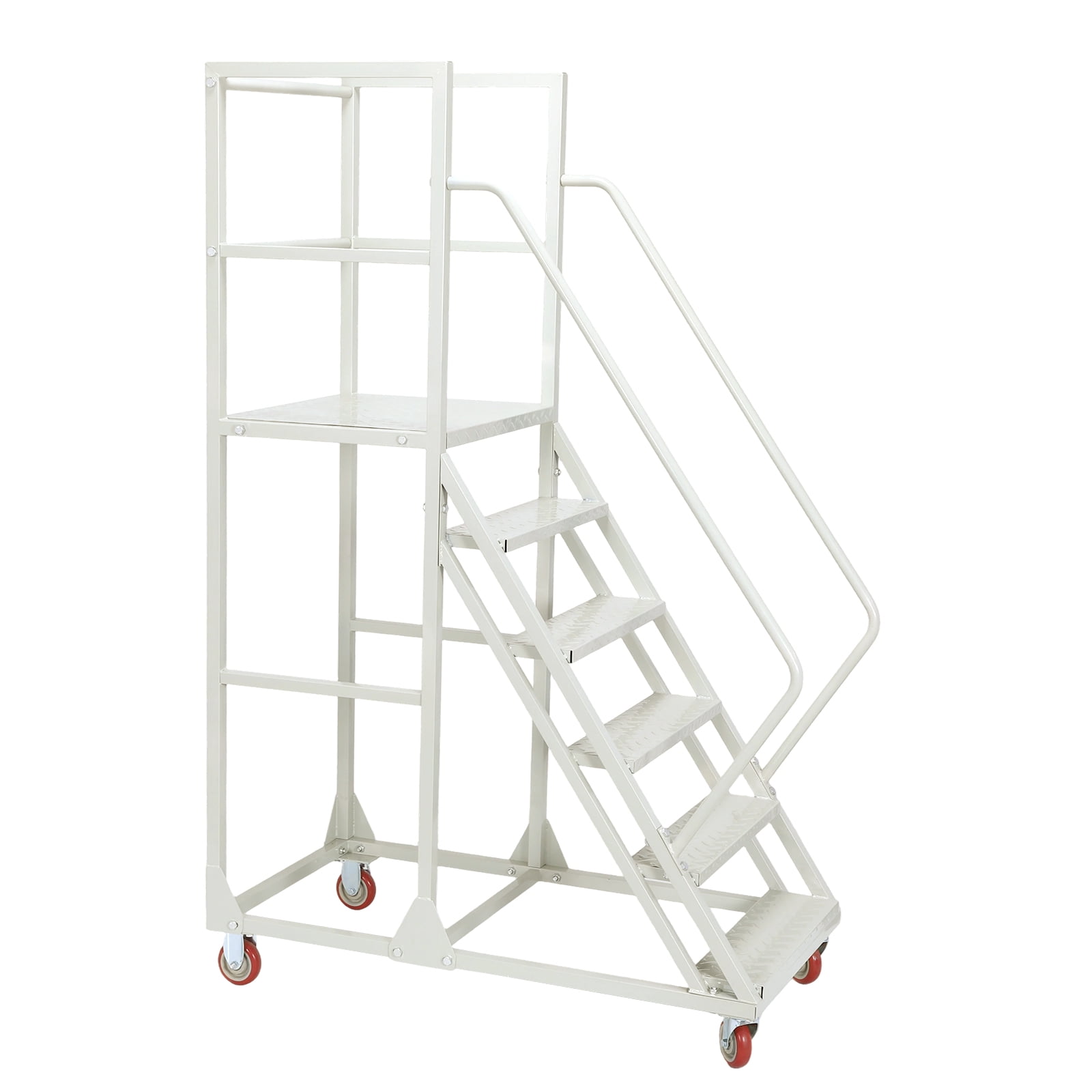 golytefs 6 Steps Ladder with Wheels Rolling Step Ladder for Supermarket ...