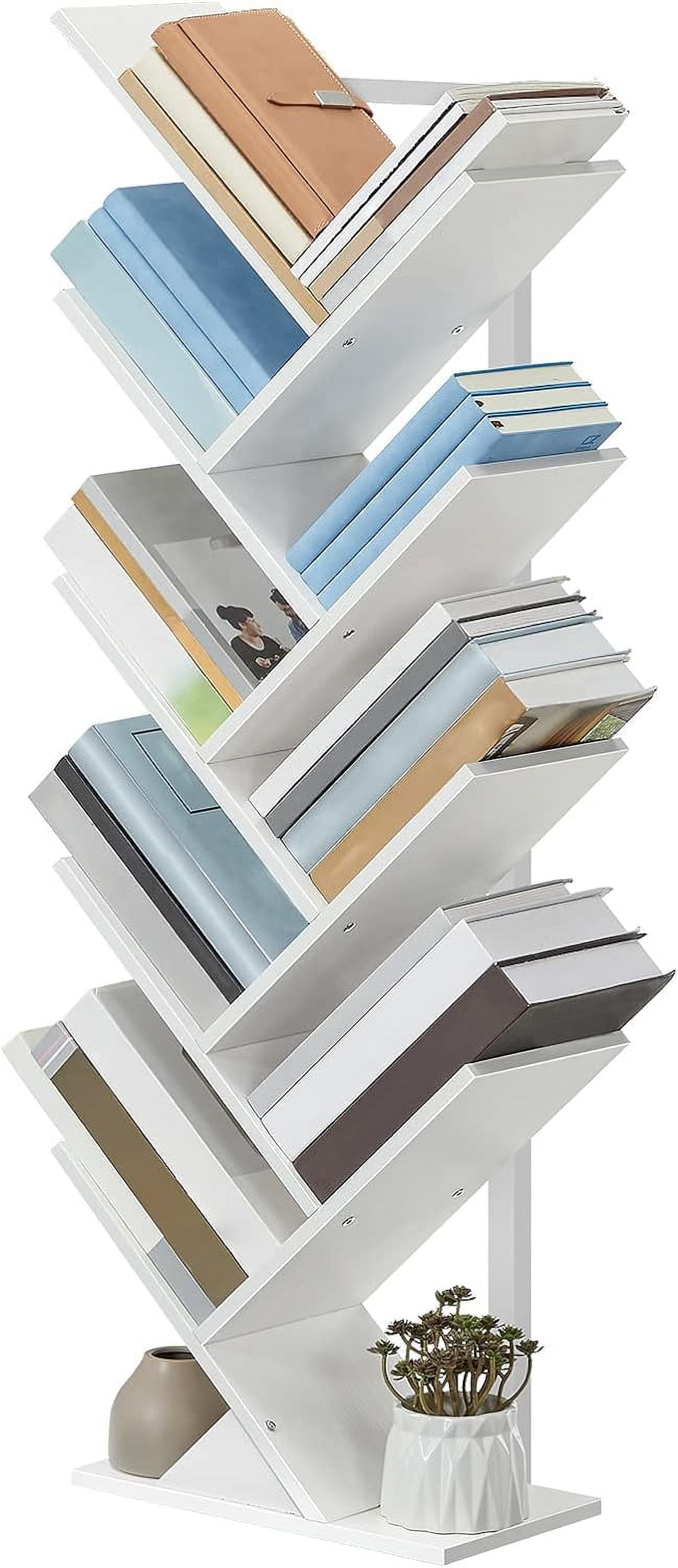 good fortune Tree Bookshelf, 9-Tier Bookcase Wooden Shelves, Floor ...