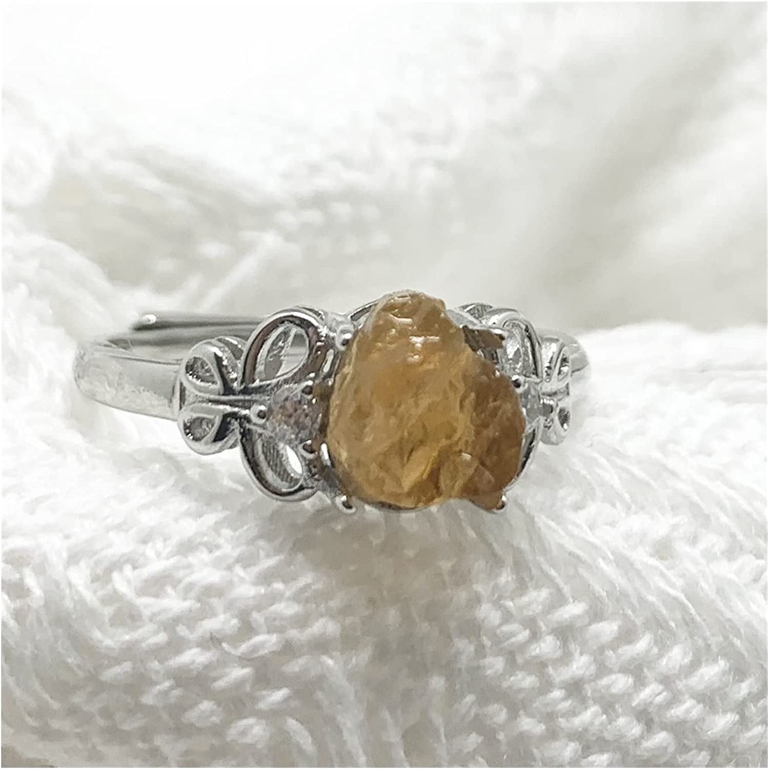 good luck stone Real Raw Crystal Natural Stone Ring for Women Silver ...