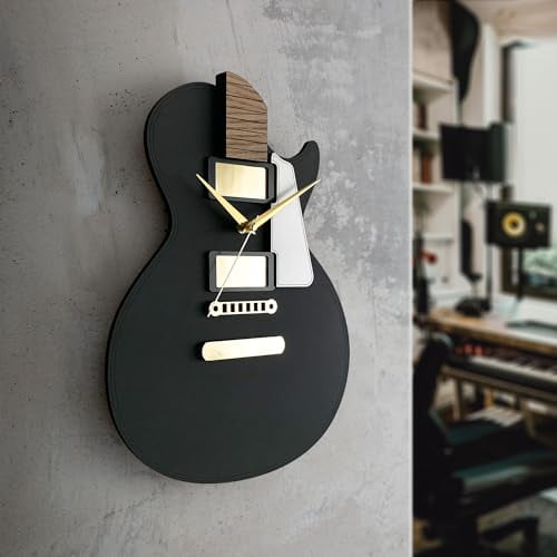 goodtime Guitar Clock, Black & Gold, Modern, Silent Clock, 11 x 15 ...