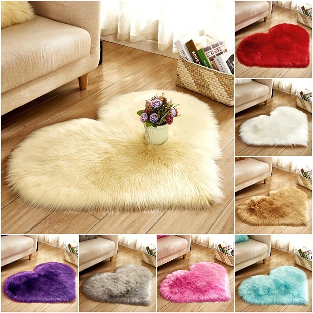 gotofar Fluffy Love Heart Shape Plush Rug Anti-Slip Carpet Door Mat ...