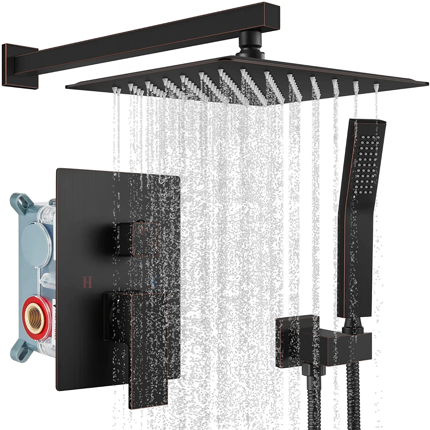 gotonovo Rain Shower System Oil Rubbed Bronze Square 12 Inch Shower Head with Hand Held Shower ...