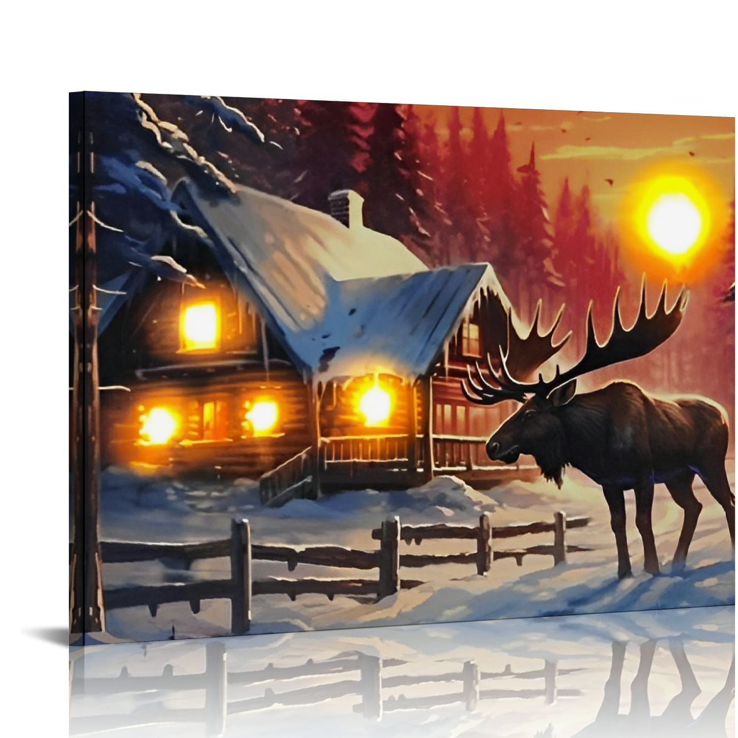 gouleft 16" x 12" Canvas Wall Art Prints Light Up Moose Walking in the ...
