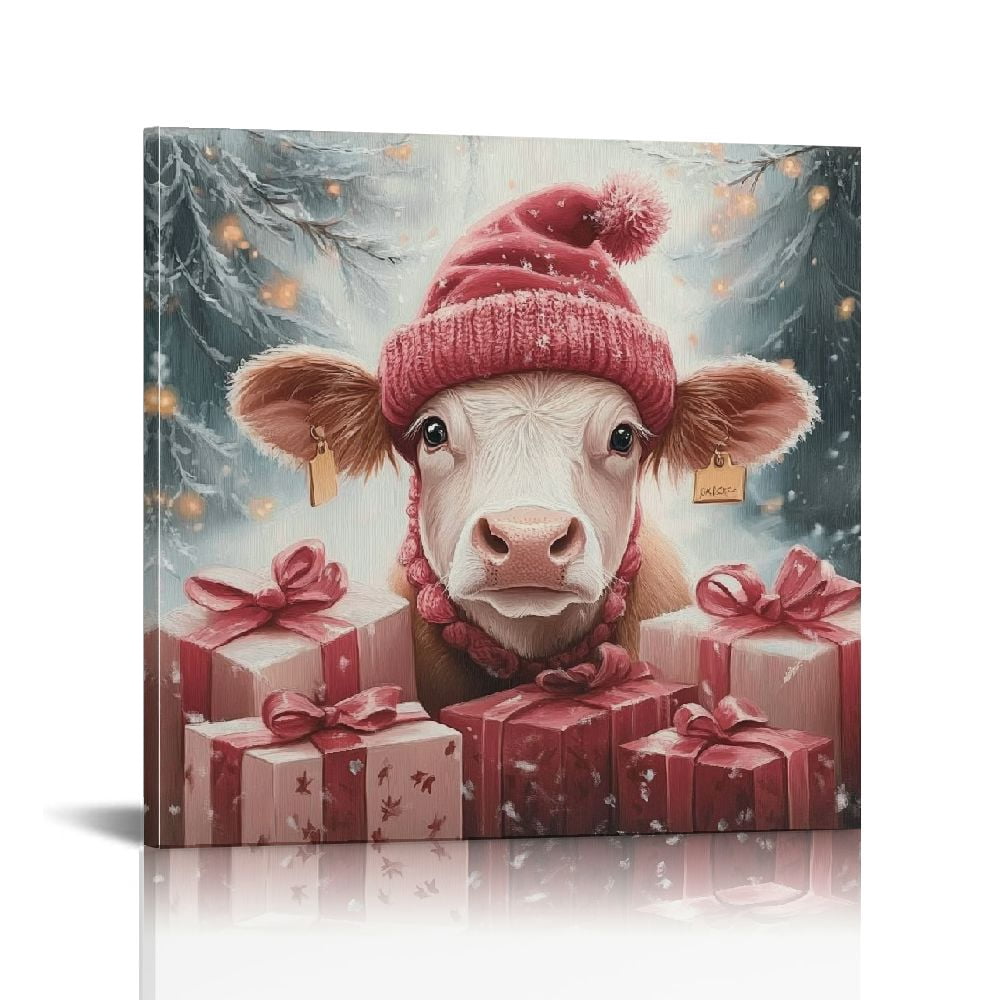 gouleft Baby Highland Cow in Pink Forest Canvas Painting Wall Art Cow ...