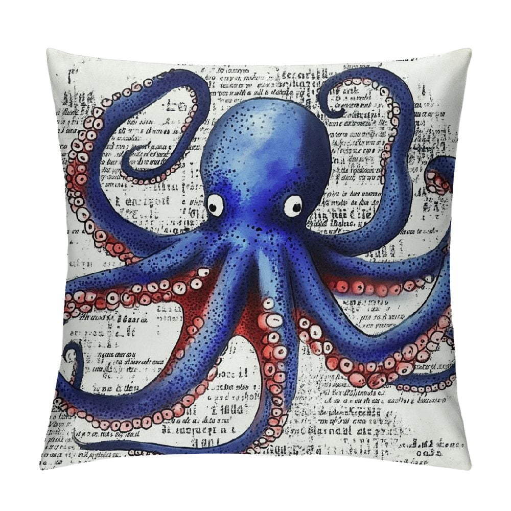 gouleft Blue Octopus Pillow Covers Watercolor Abstract Wild Sealife ...