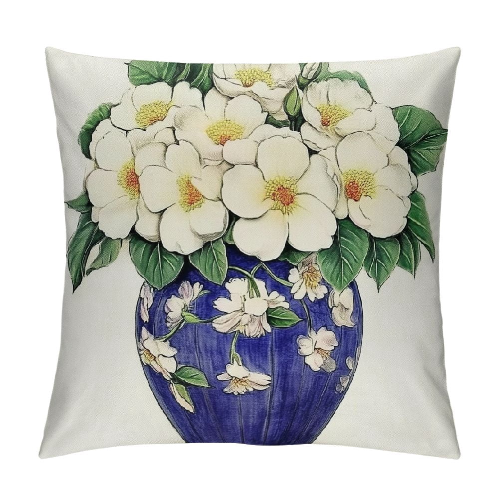 gouleft Blue and White Floral Throw Pillow Cover Magnolia Chinoiserie ...