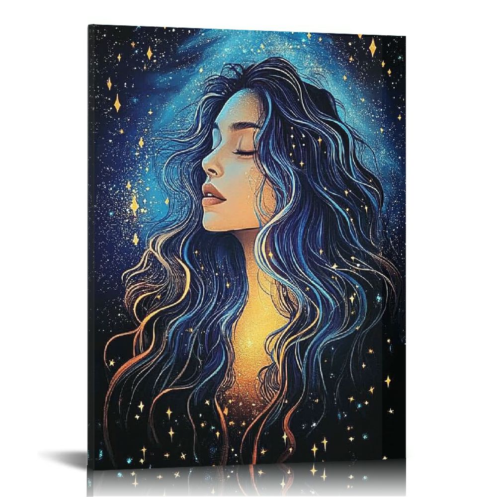 gouleft Canvas Art Prints Beautiful Girl Celestial Stars Moon Magical ...