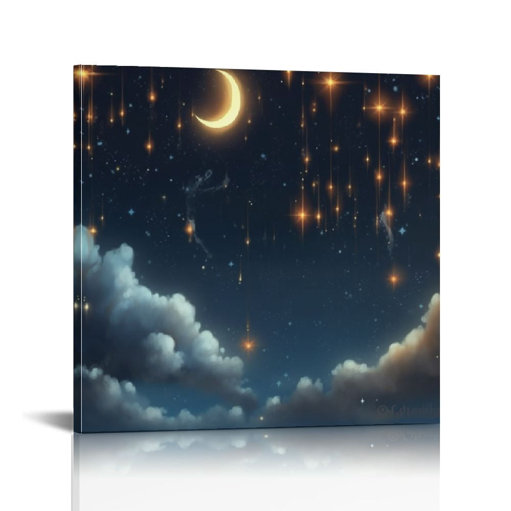 gouleft Canvas Wall Art Nightsky Hanging Moon Stars Poster Decorative ...