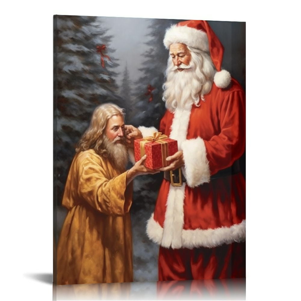 gouleft Christmas Farmhouse Mural - Santa Claus Painting - Jesus And ...