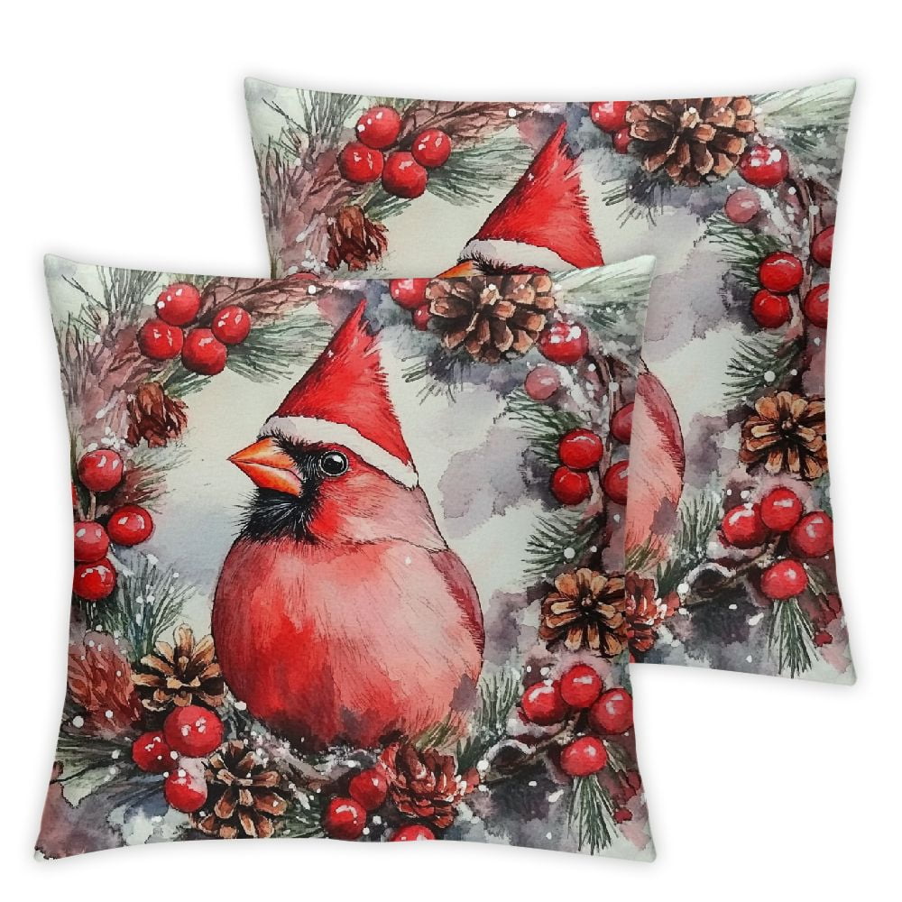 gouleft Christmas Pillow Covers Set of 2, Red Cardinal Bird Throw ...
