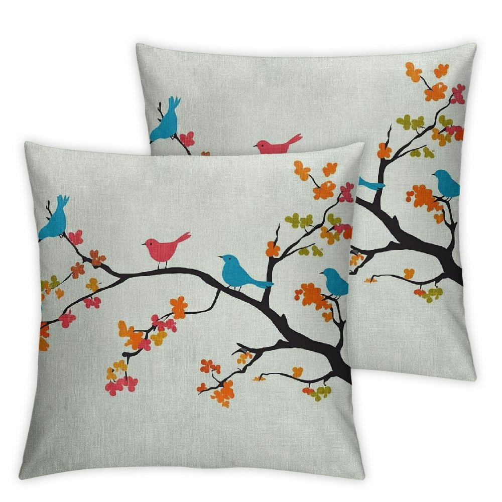 gouleft Colorful Throw Pillow Cushion Cover, Winged Birds Sitting and ...