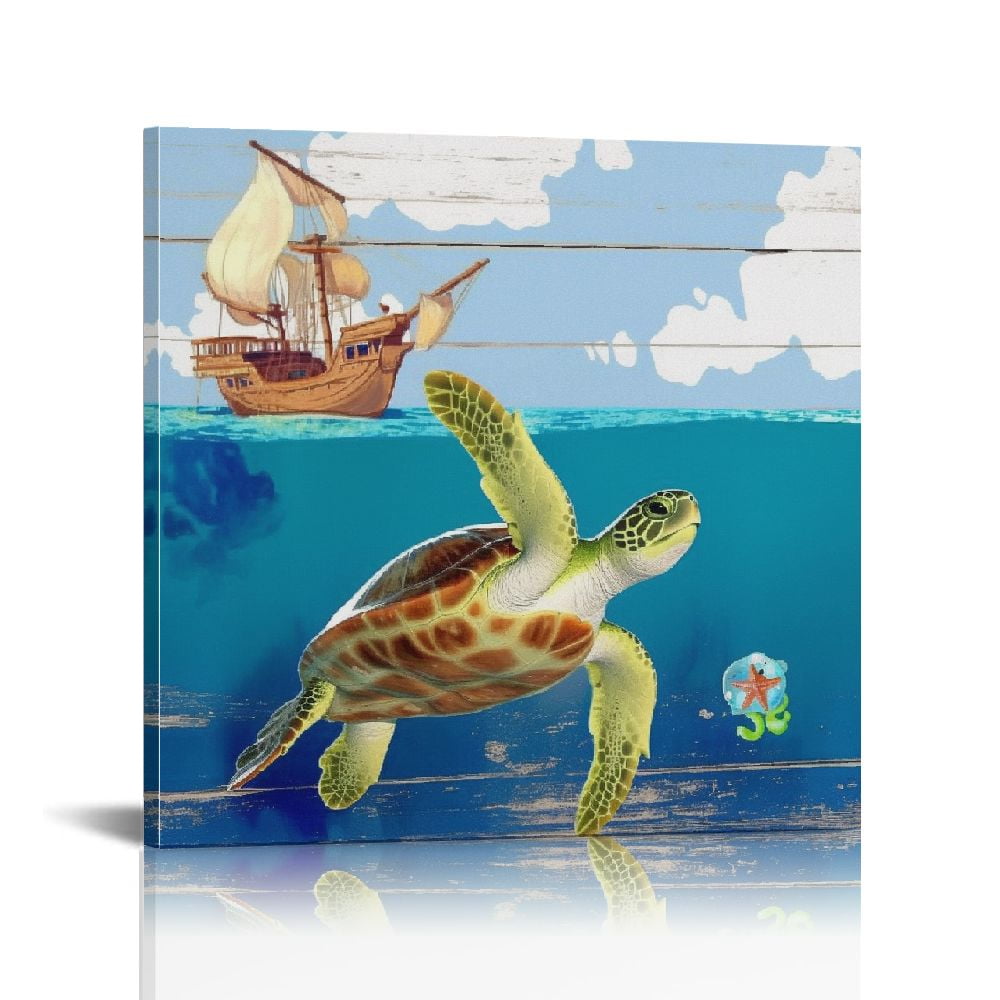 gouleft Decor Wall Art Blue And White Seahorse Starfish Waves Canvas ...