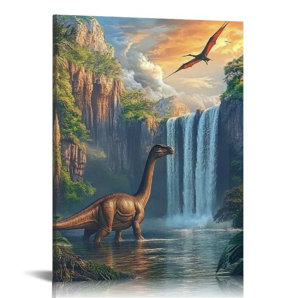 gouleft Dinosaur Waterfall Lake Beautiful Landscape Poster Canvas Wall ...