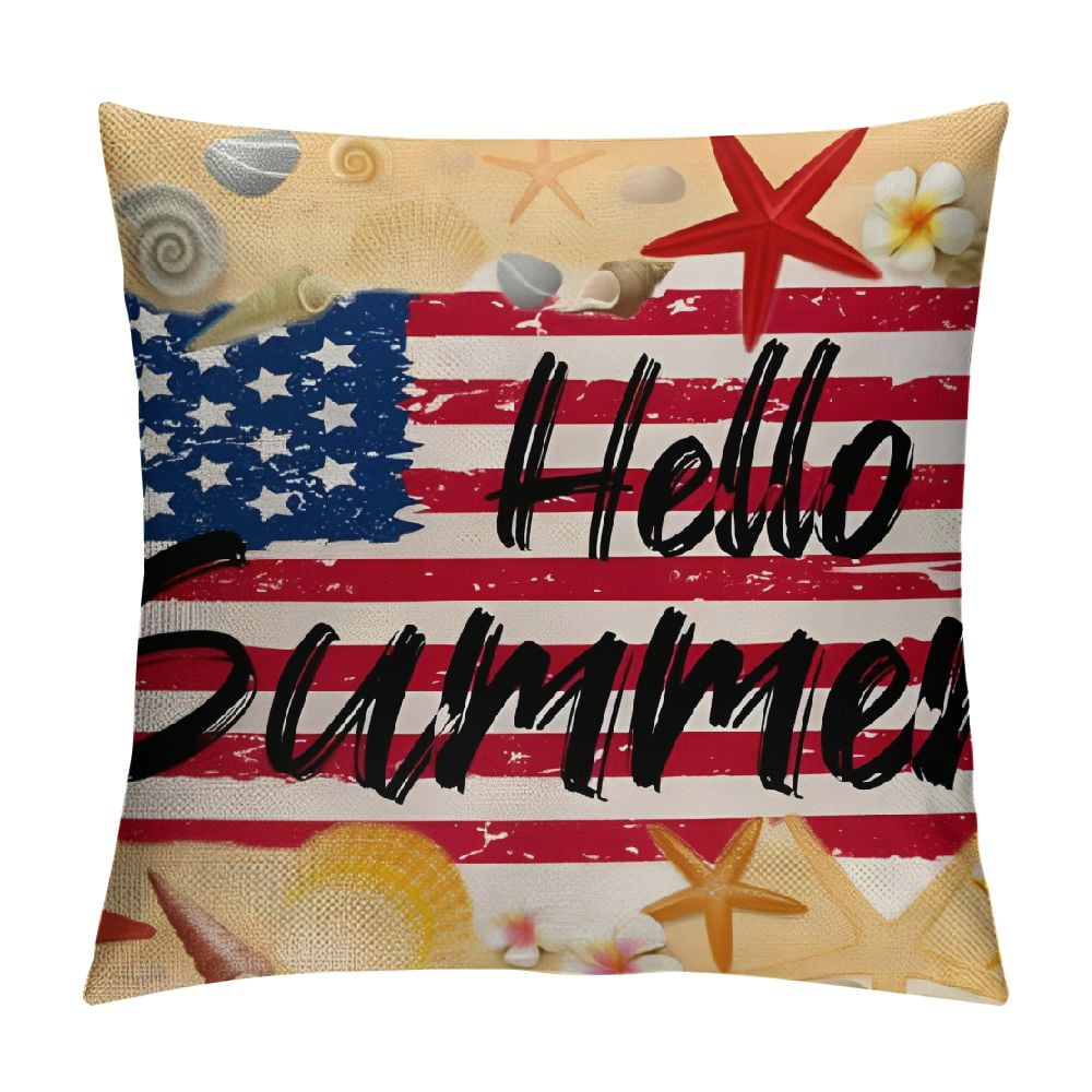 gouleft Hello Summer 4th of July Patriotic Throw Pillow Covers Red Blue ...