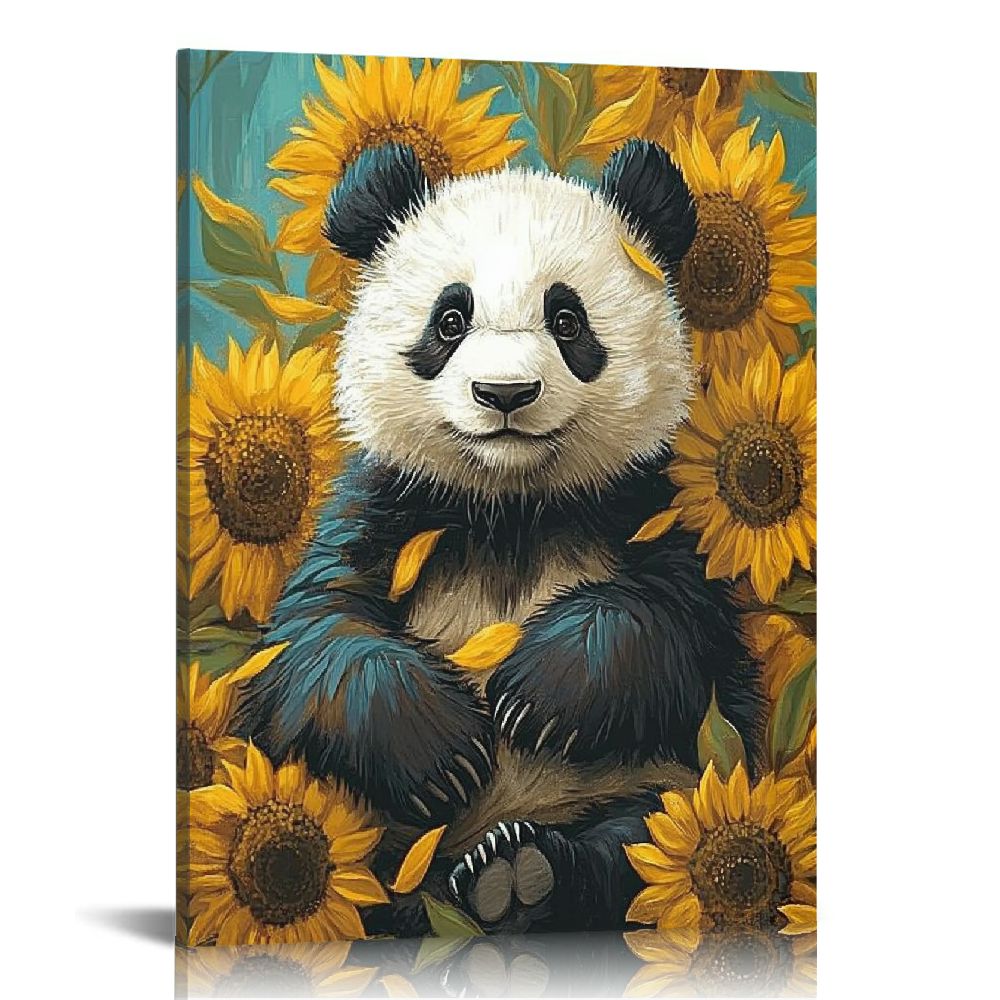 gouleft Sunflower Panda Canvas Wall Art, Funny Animals Wall Decor ...