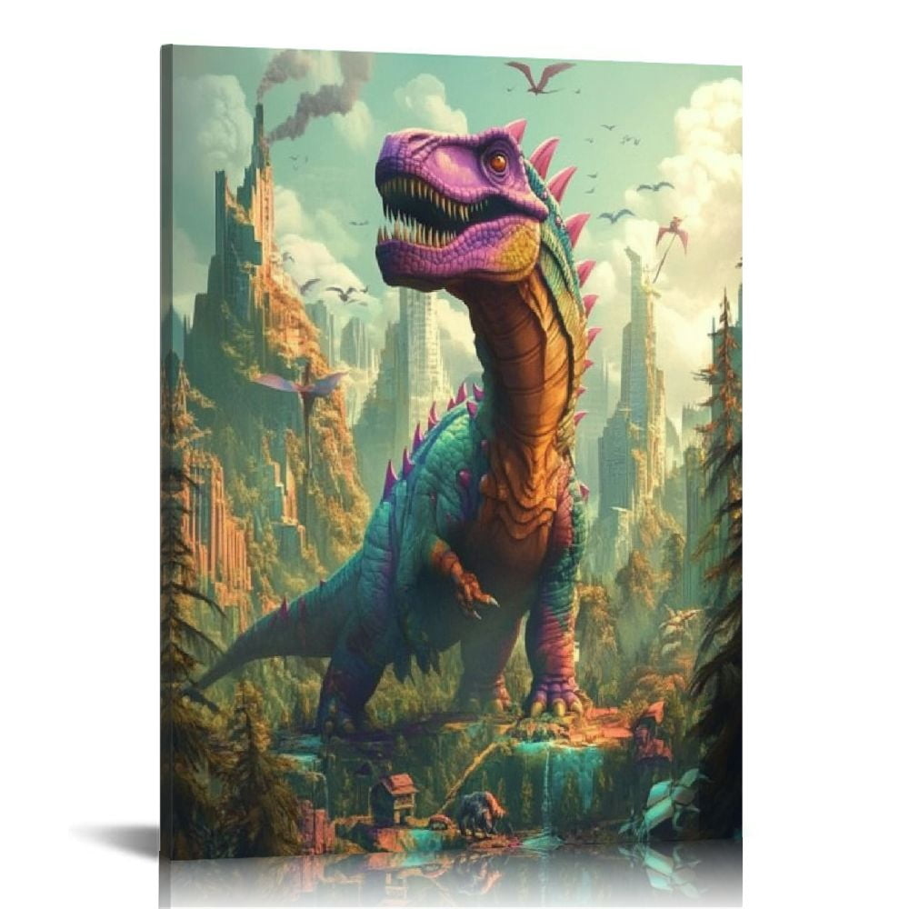 gouleft Watercolor Dinosaur Canvas Wall Art For Living Bedroom Office ...