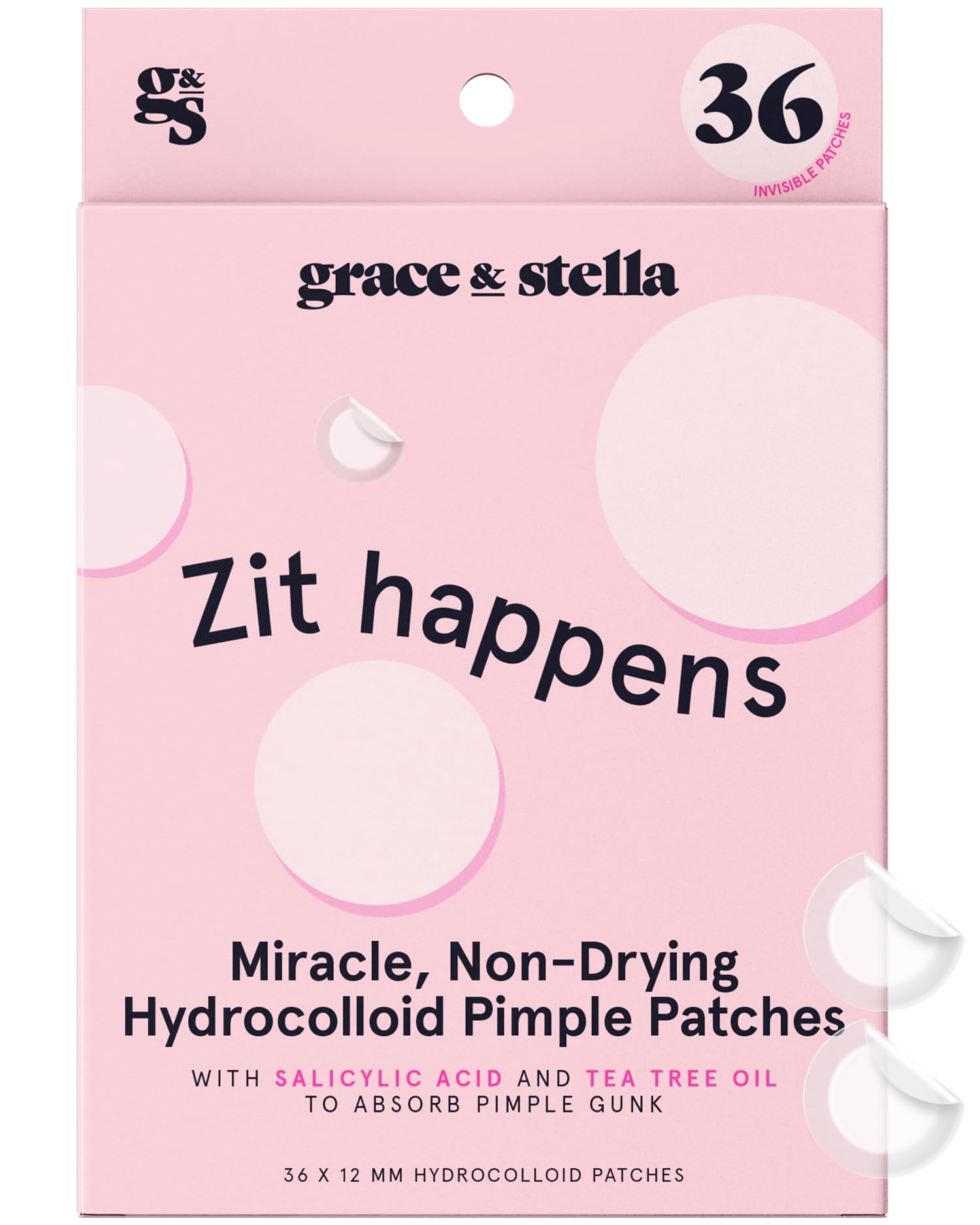 grace & stella Pimple Patches for Face (Round, 36 Count) - Hydrocolloid ...