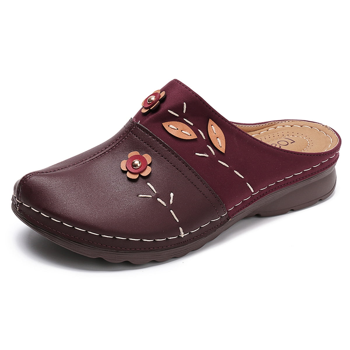 gracosy Clogs Women's Summer Leather Slippers Comfortable Work Wooden ...