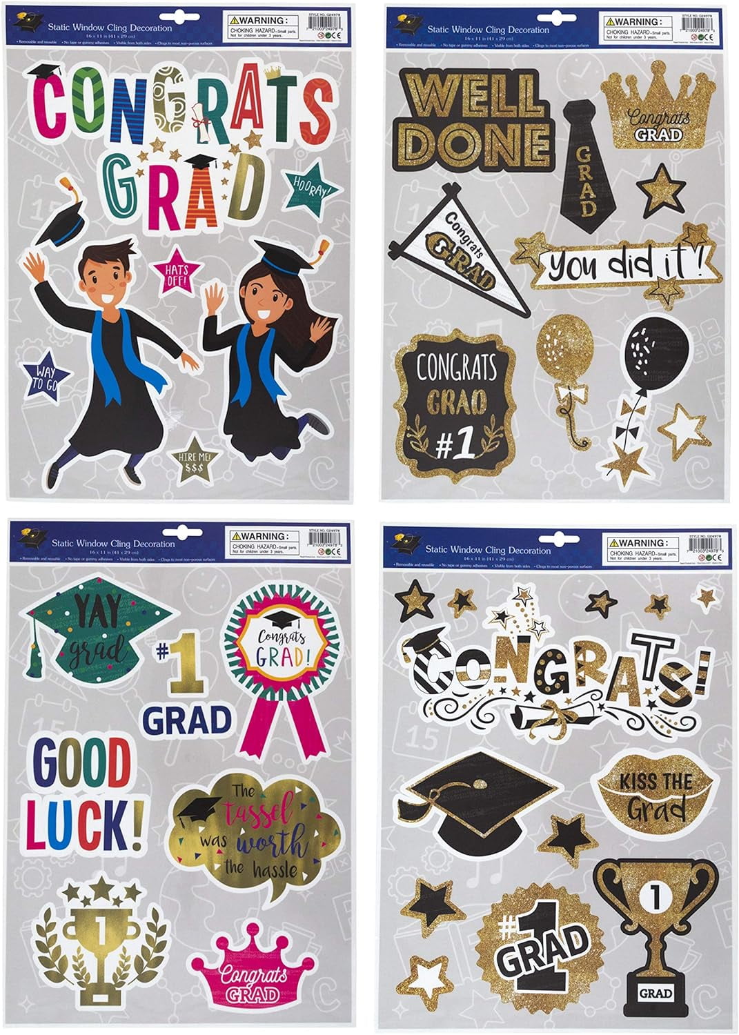 graduation window clings - bubble character design - Walmart.com