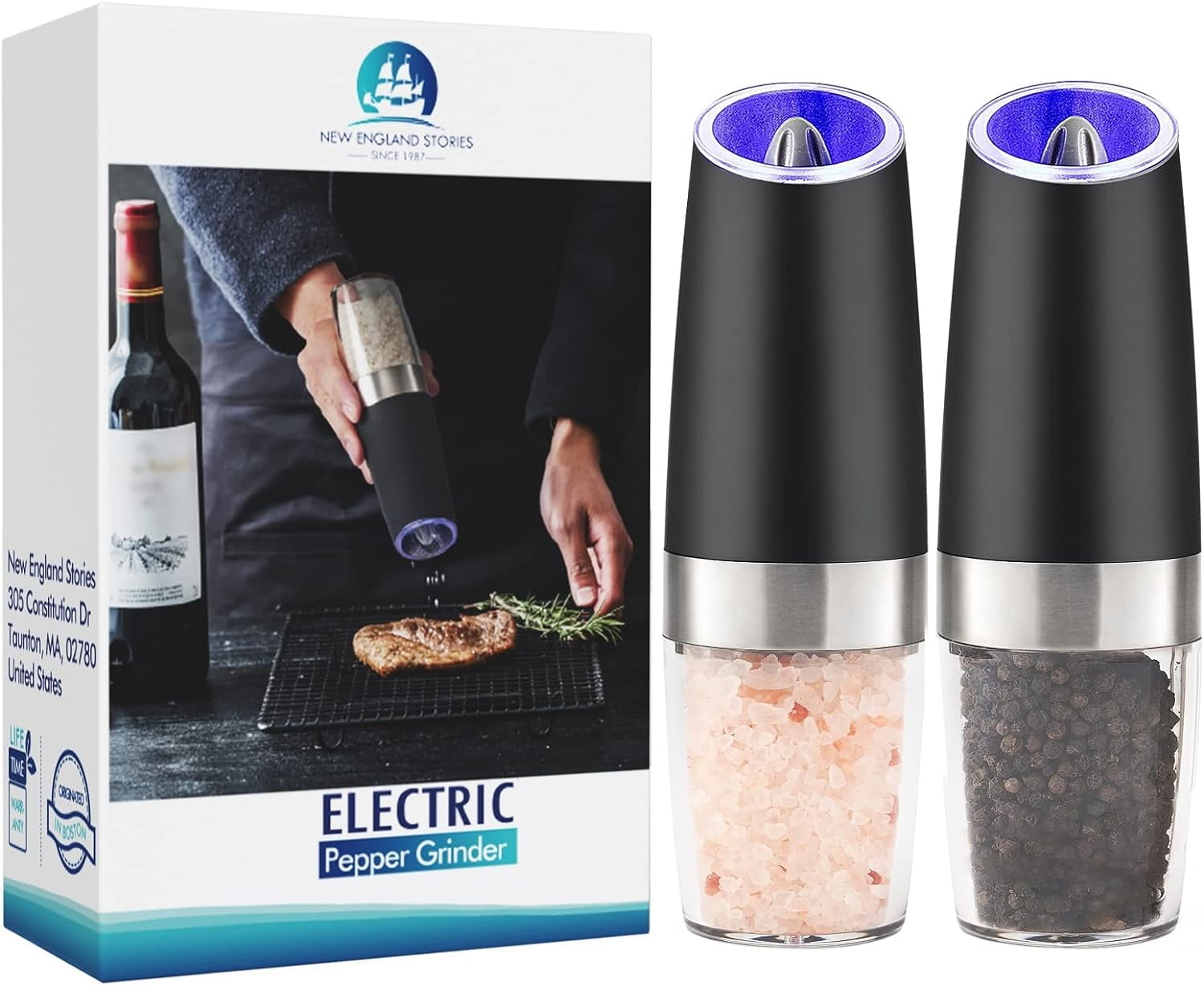gravity electric pepper and salt grinder set, battery operated pepper ...