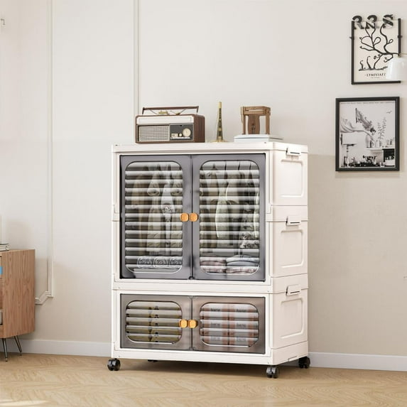 gray Plastic Storage Bins with Lid Stackable Storage Containers Closet ...