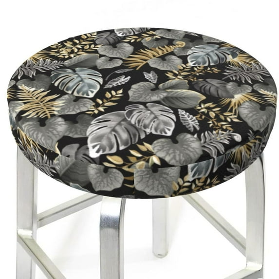 gray leaves Bar Stool Covers - Stretch Round Seat Covers with Elastic ...