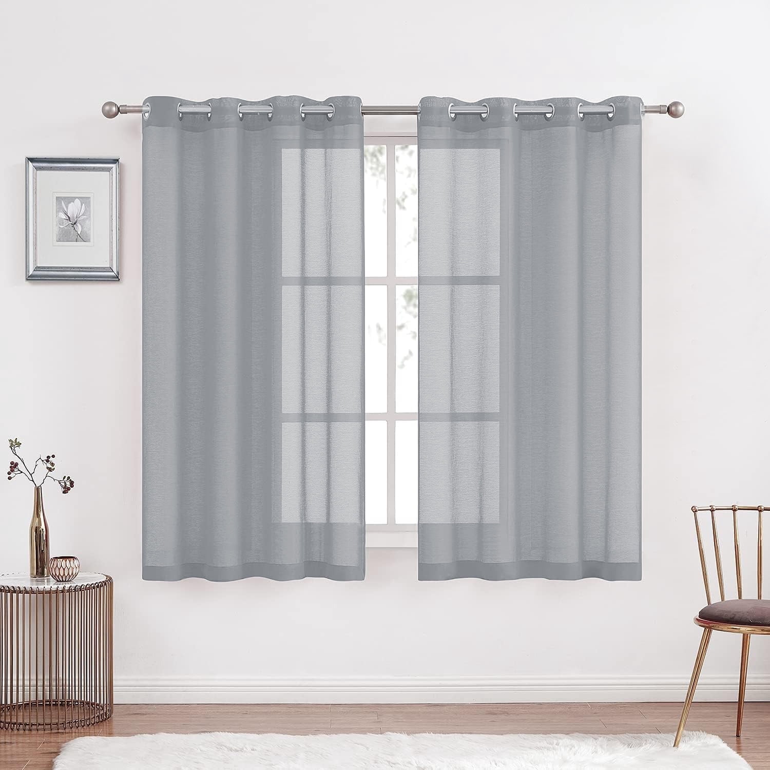 Grey Light Filtering Curtains 52x72 in, Soft Semi-Sheer Curtains with ...