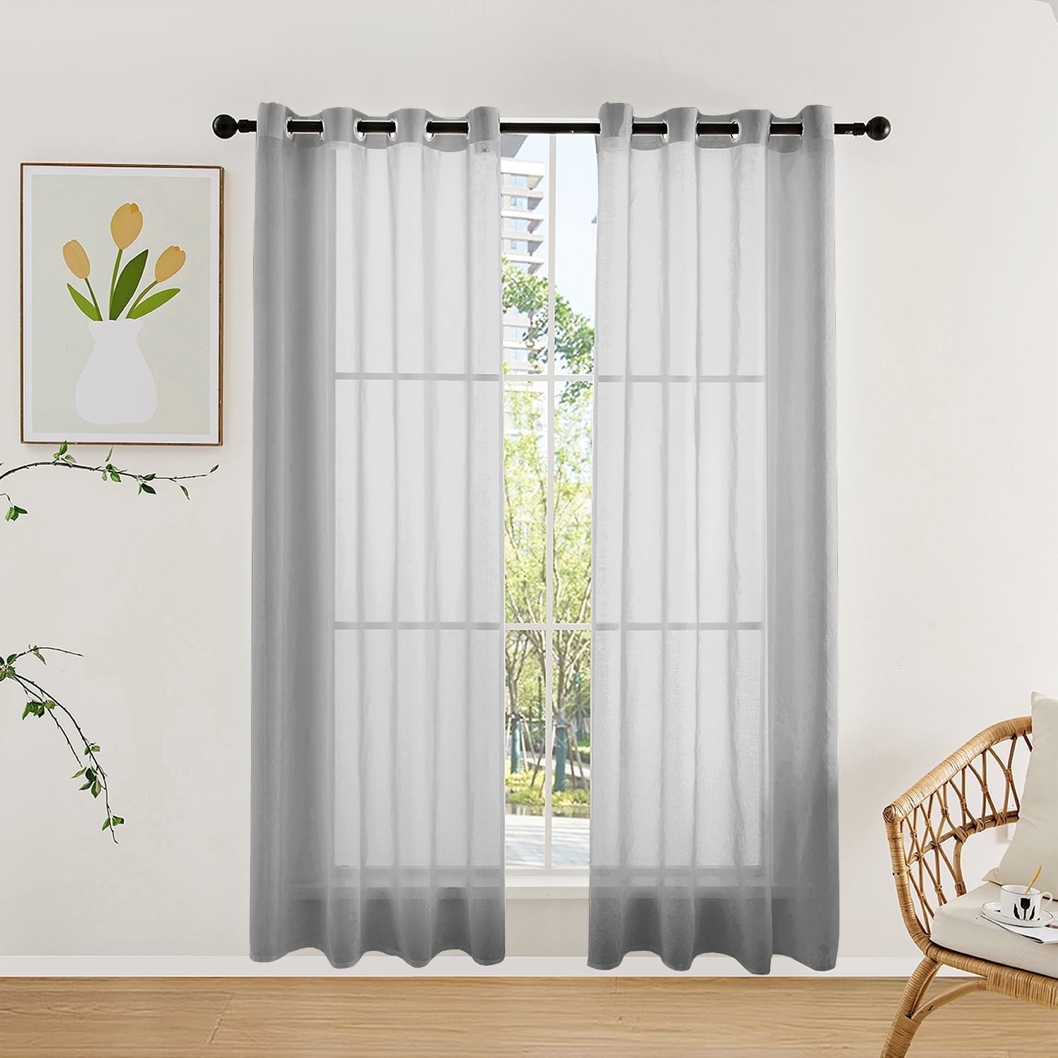 Grey Light Filtering Curtains 52x84 in, Soft Semi-Sheer Curtains with ...