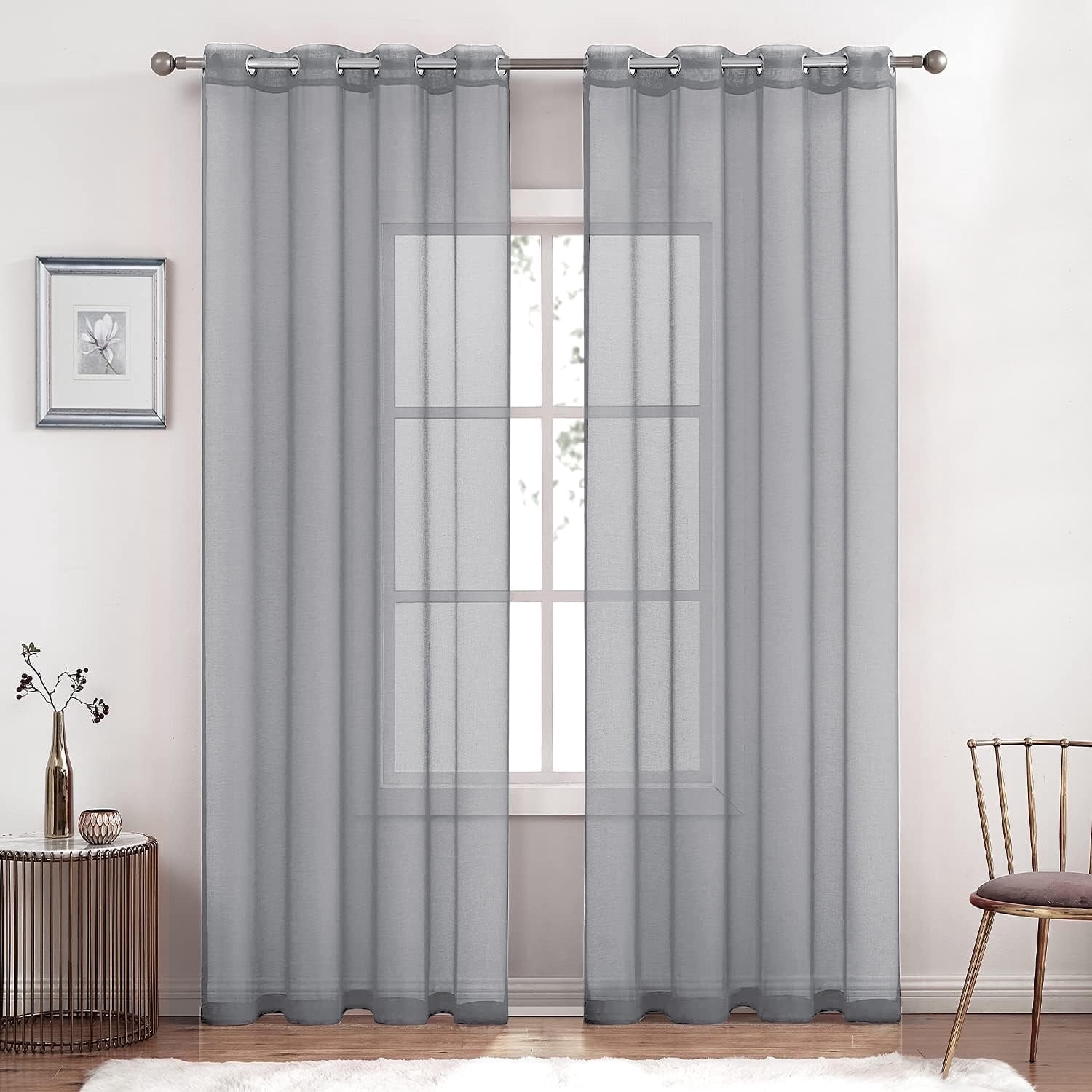 Grey Light Filtering Curtains 52x96 in, Soft Semi-Sheer Curtains with ...