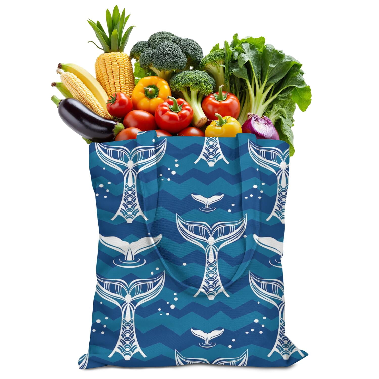 great White Shark Canvas Tote Bag with Nautical Underwater Marine Life ...