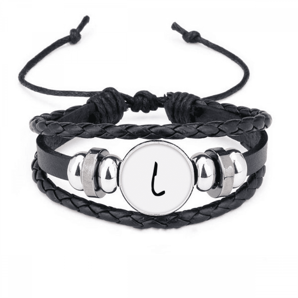 greek alphabet iota black bracelet braided leather woven wristband ...