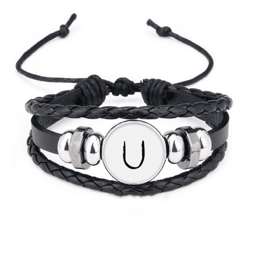 greek alphabet upsilon black bracelet braided leather woven wristband ...