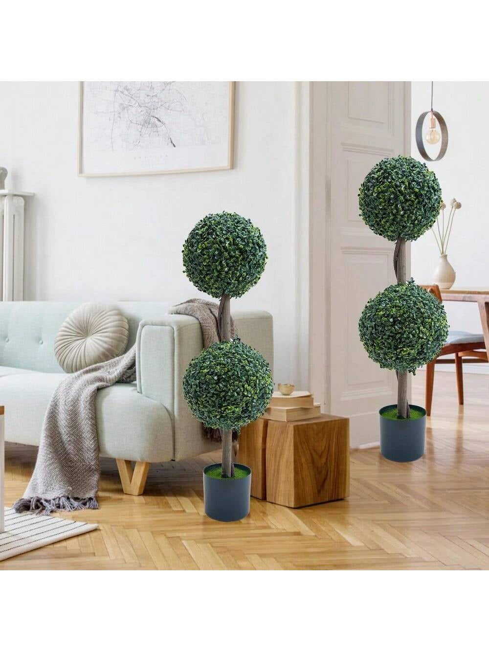 green 24INCH 24 Inch Artificial Topiary Ball Trees Set Of 2, Fake ...