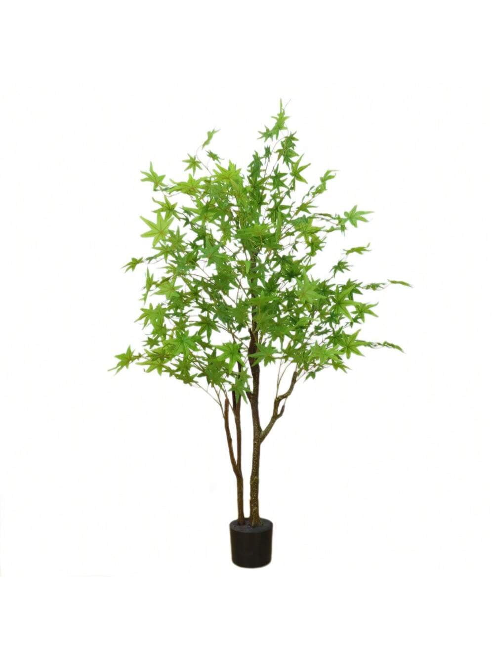 green- Artificial Green Maple Tree, 4.92FT Tall Fake Maple Tree In Pot ...