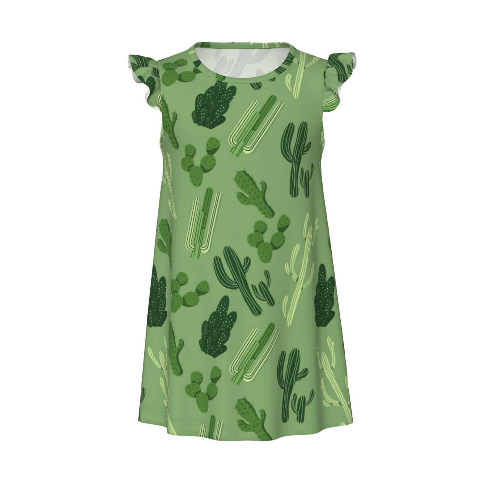 green Cactus Pattern Girls Nightgowns, Flutter Sleeve Pajamas ...