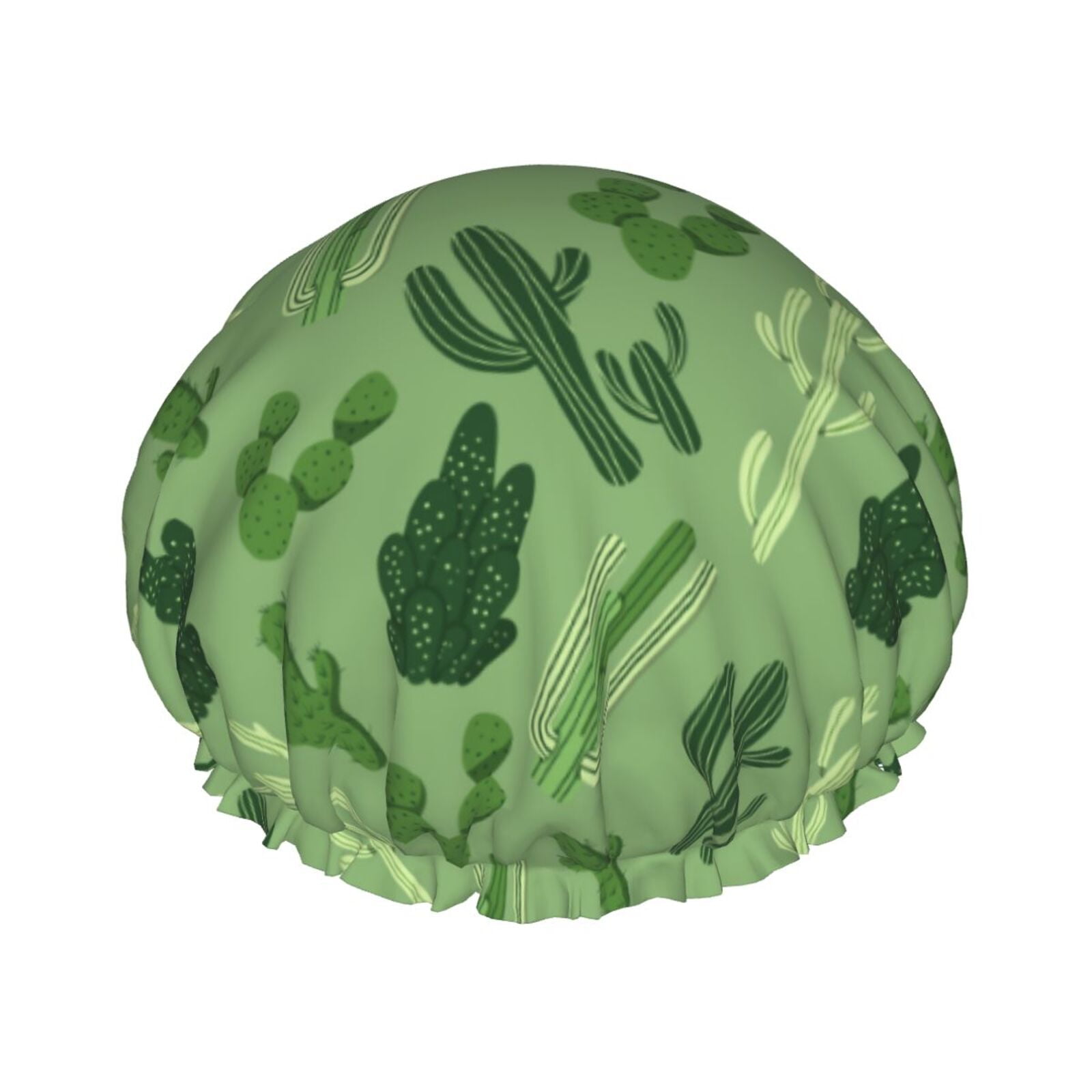 green Cactus Pattern Shower Cap for Women, Double Waterproof Layers ...