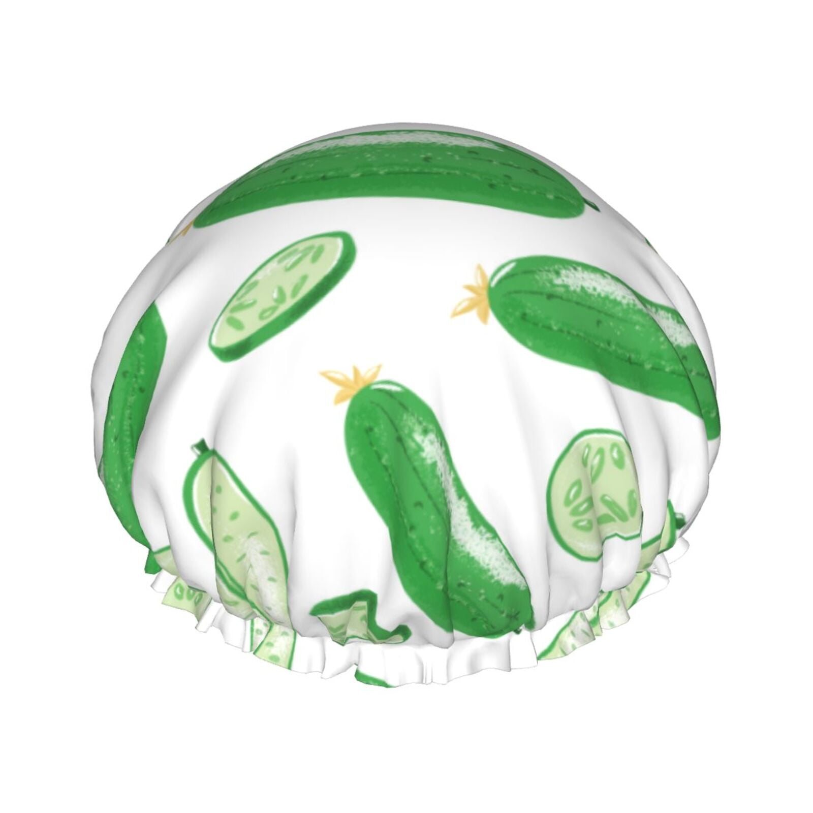 green Cucumber Shower Cap, Reusable Bath Hair Hat for all Hair Lengths ...