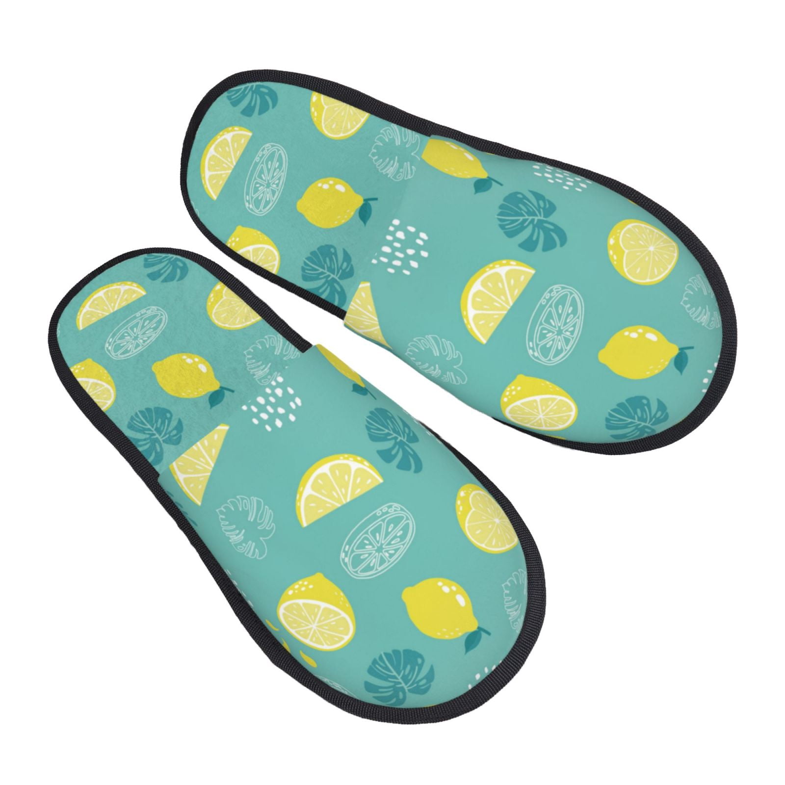 green Cute Lemon Yellow House Slippers for Women Indoor, Fuzzy Warm ...
