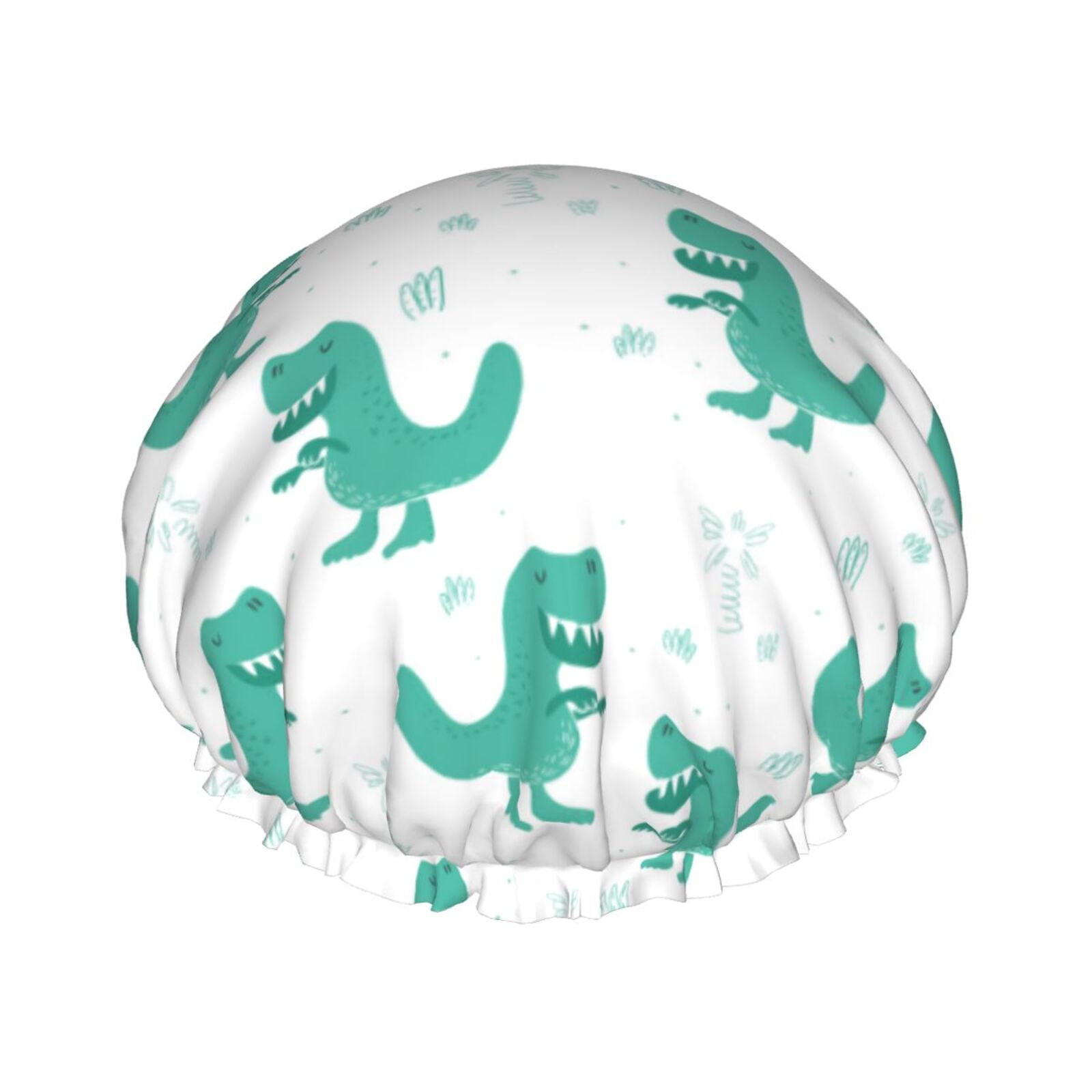 green Dinosaur print Shower Cap, Reusable Bath Hair Hat for all Hair ...