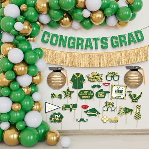 , green and Gold Graduation Balloons Arch Set - Huge Pack of 70 ...