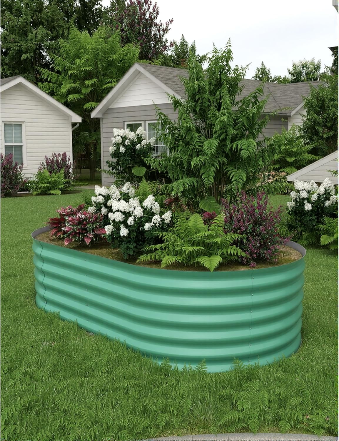 green- Green Oval 8X4X1.5 FT Galvanized Steel Raised Garden Bed Kit ...