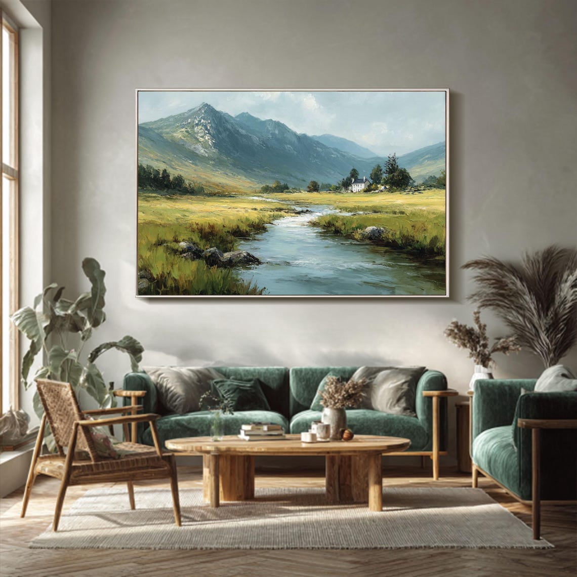 green blue landscape textured wall art impasto mountain on valley ...